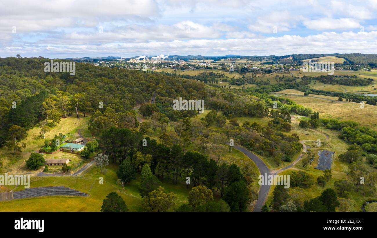 Aerial view of the township of Oberon in the Central Tablelands in ...