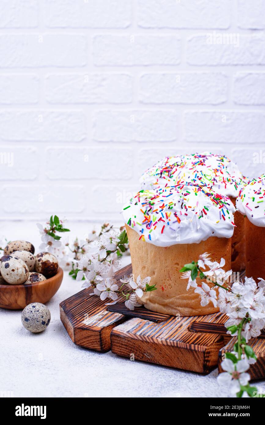 Traditional Easter cake kulich with topping Stock Photo - Alamy