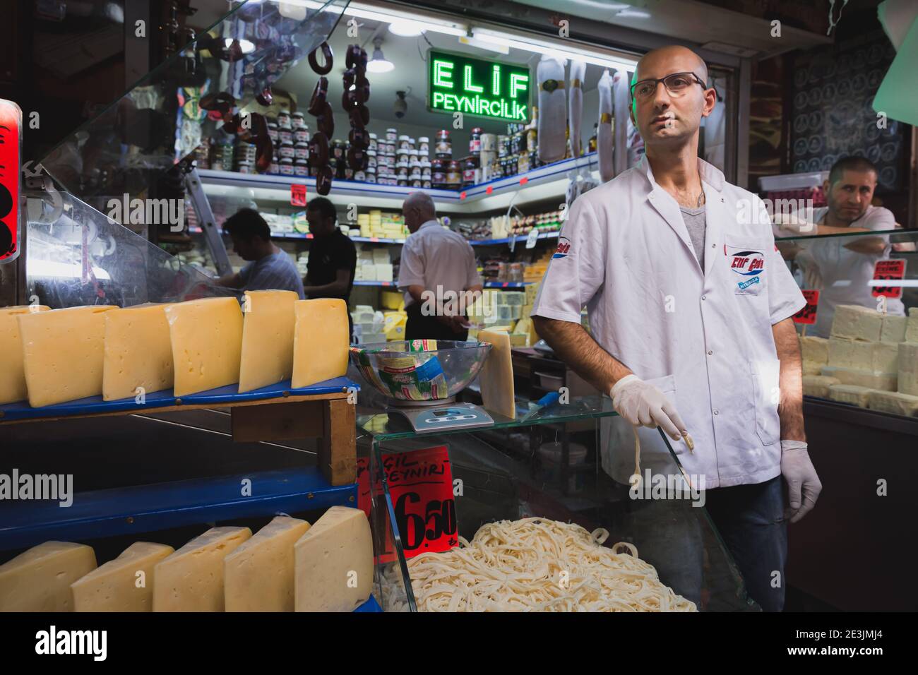 Istanbul, Turkey - September 19 2017: A Turkish cheesemonger and cheese ...
