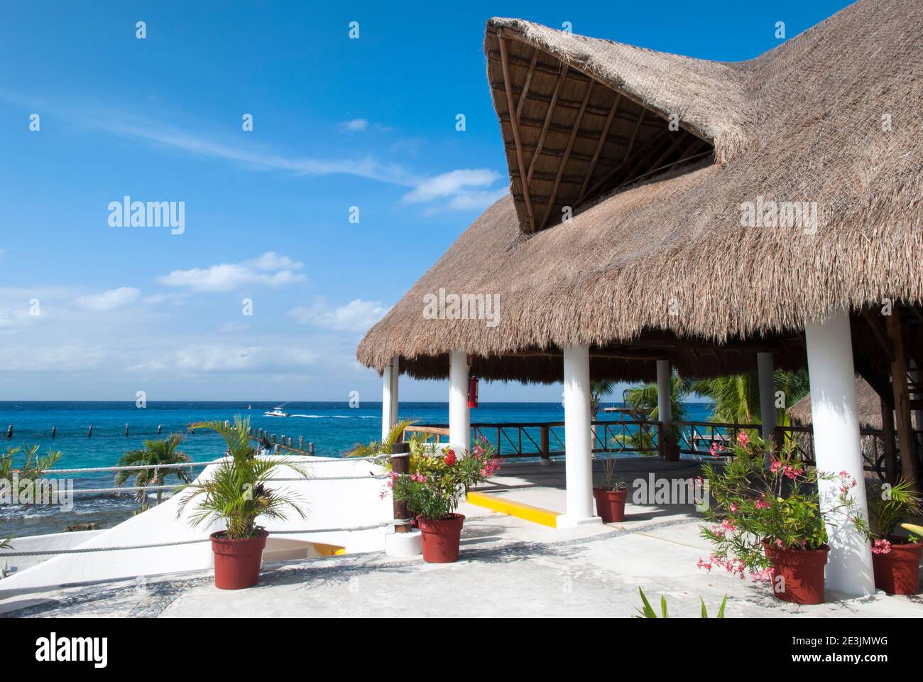 The structure with traditional straw roof in San Miguel town on Cozumel ...