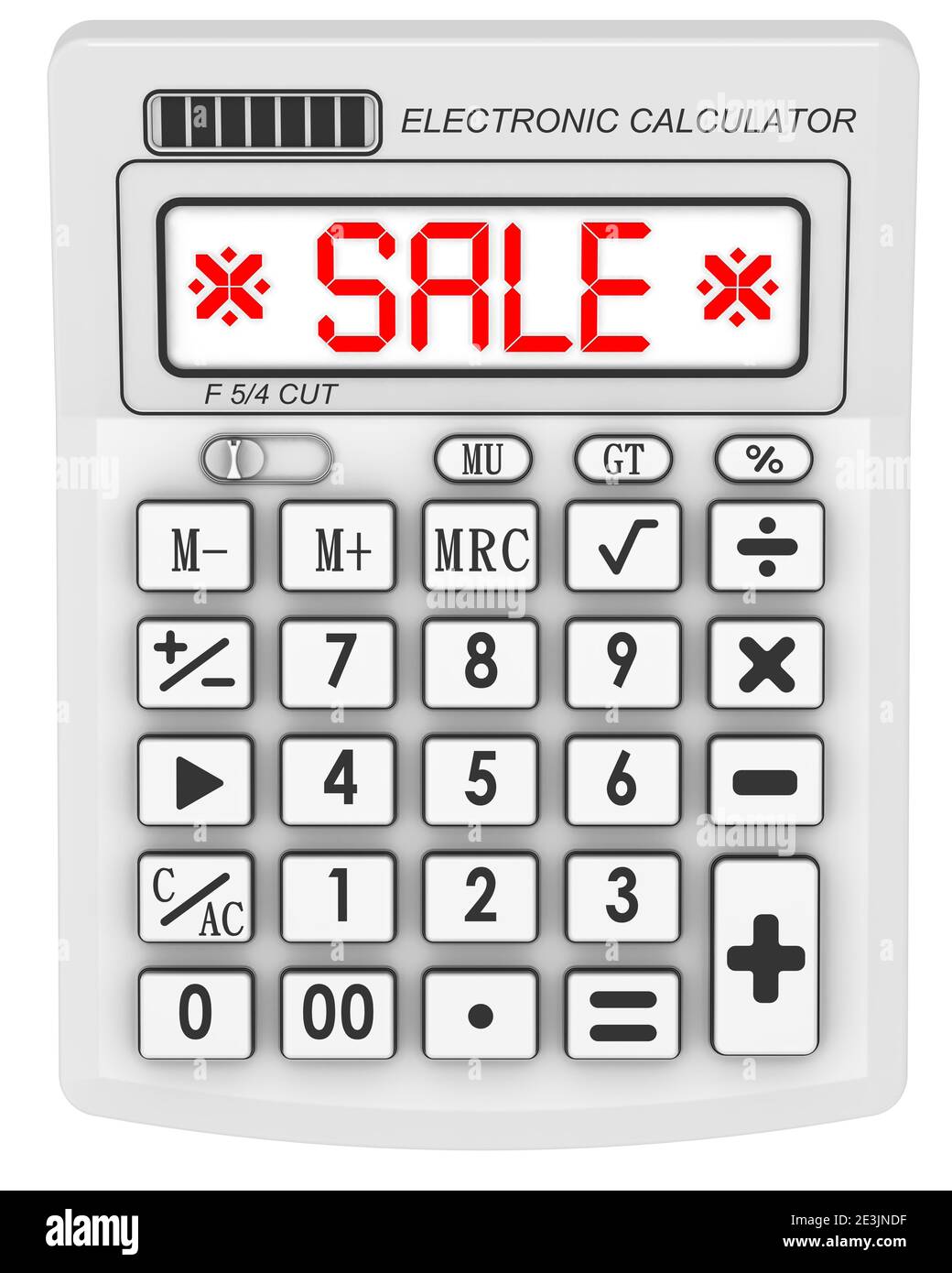 Sale. Information on display of calculator. Red word SALE on display of ...