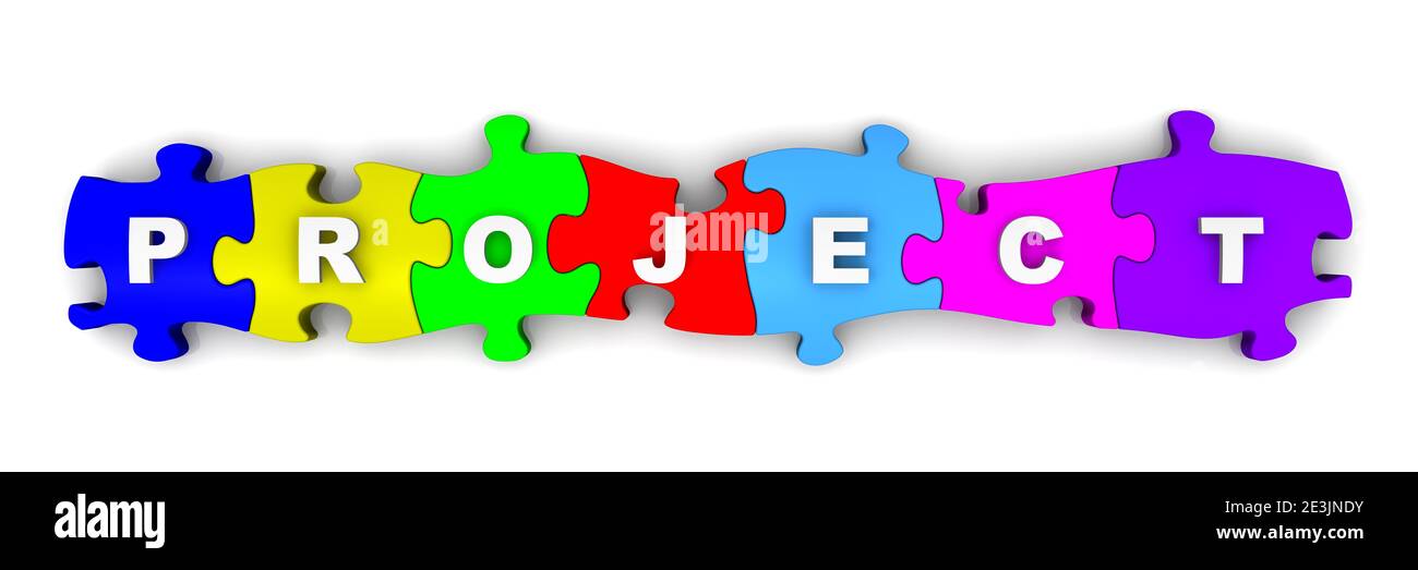 Project. Word on puzzles. The word PROJECT on colorful puzzles ...