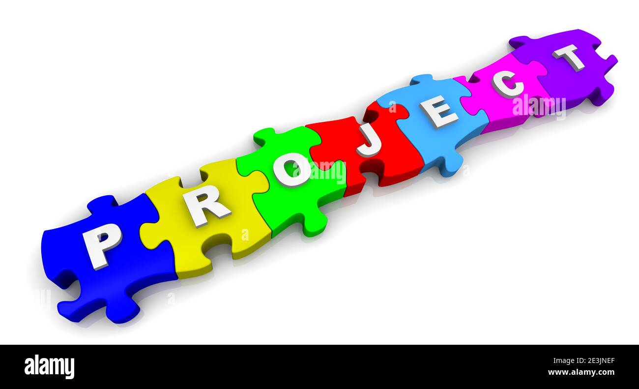 Project. Word on puzzles. The word PROJECT on colorful puzzles ...