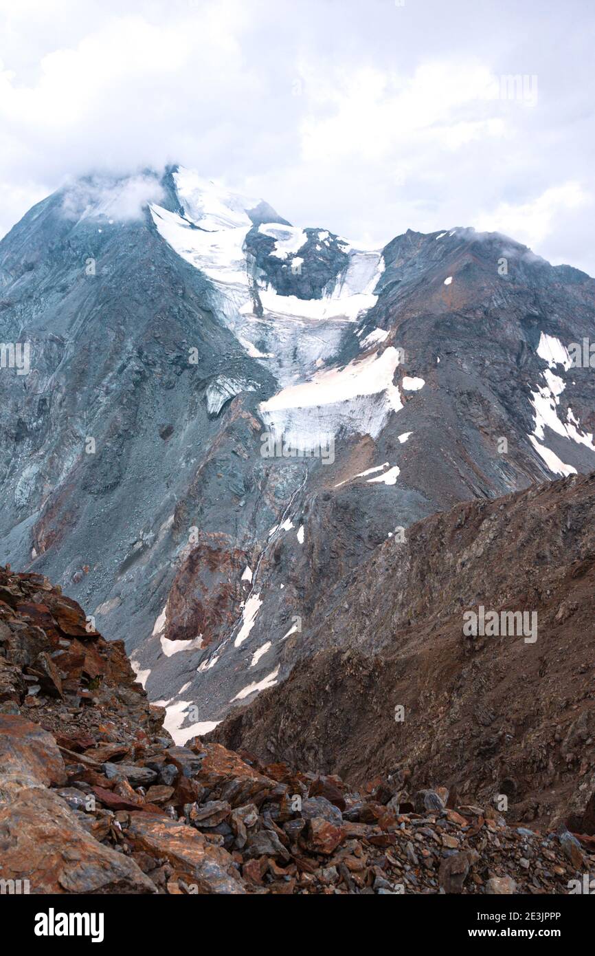 Beautiful Red Peaks massif in summer with glaciers seen from Les Arcs ...
