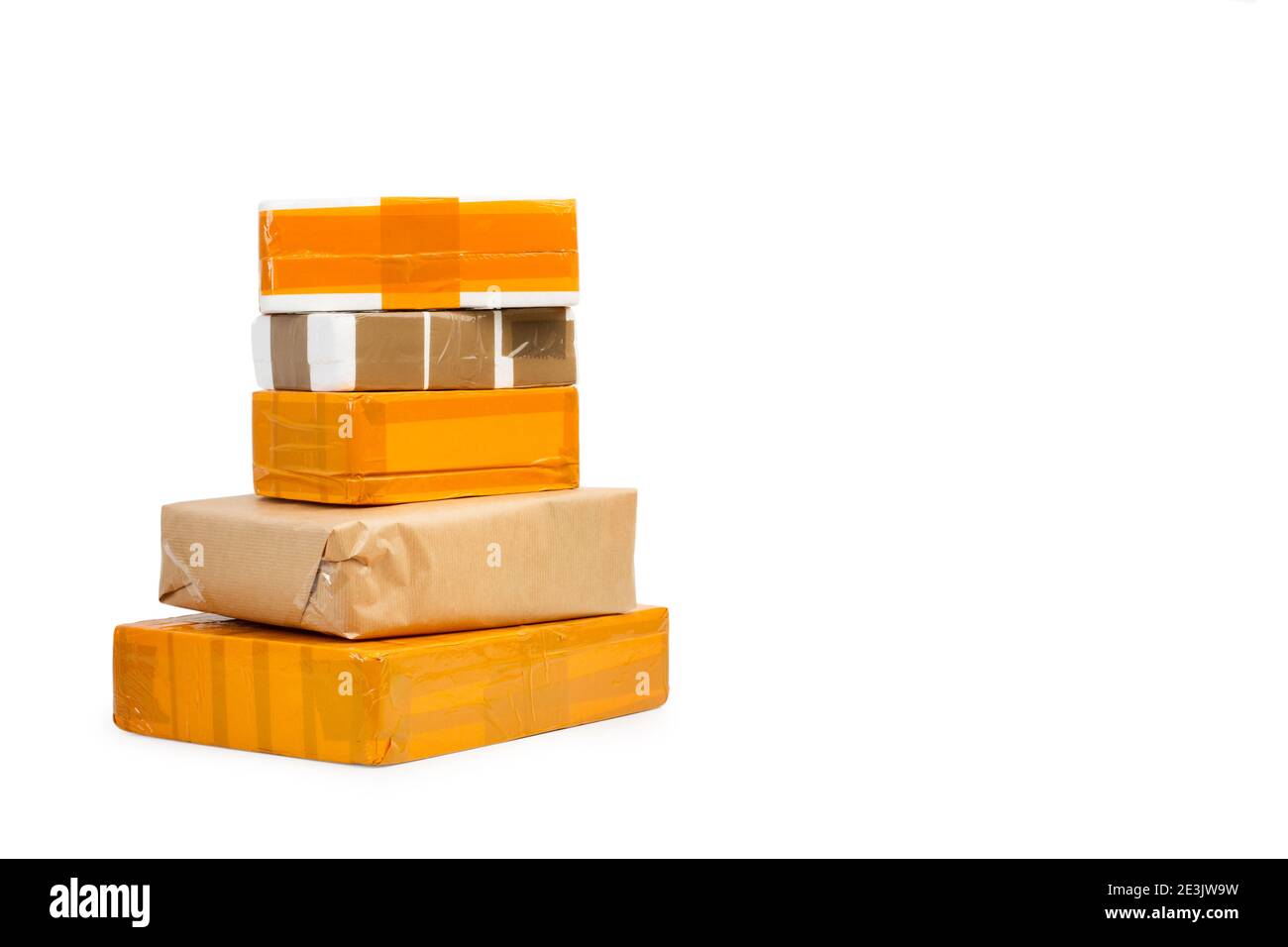 A heap of packages on a white background Stock Photo - Alamy
