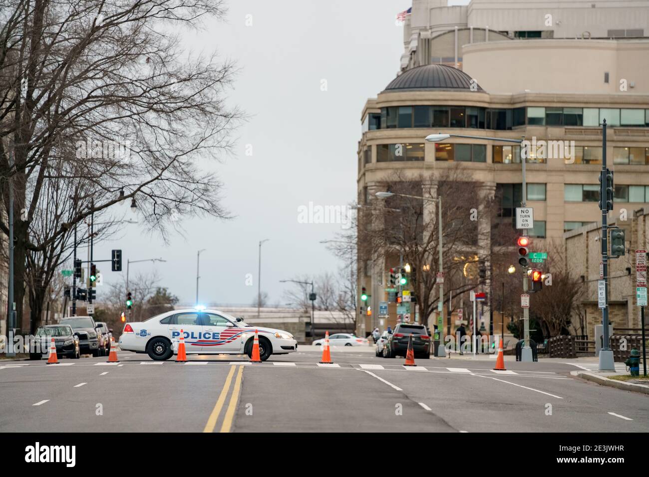 Washington DC police car blocking a street in preparation of the ...