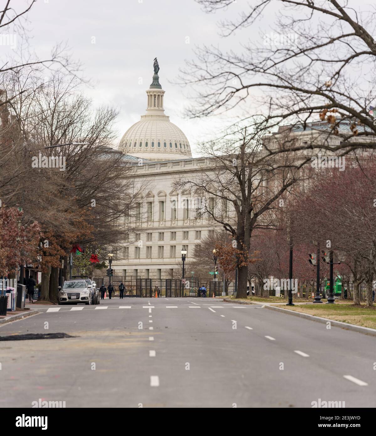 Washington DC, USA - January 17, 2021: View of fences surrounding the ...