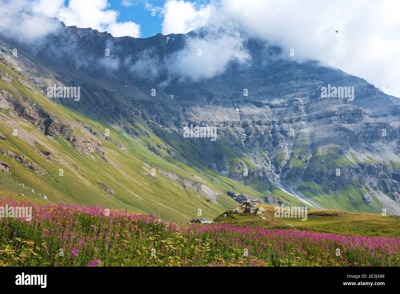 French Alps mountains. Savoie, France. Family taking out hiking ...