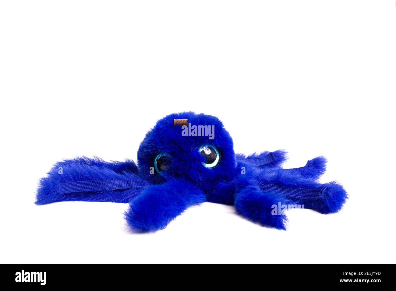 Blue fluffy octopus toy isolated on a white background Stock Photo - Alamy