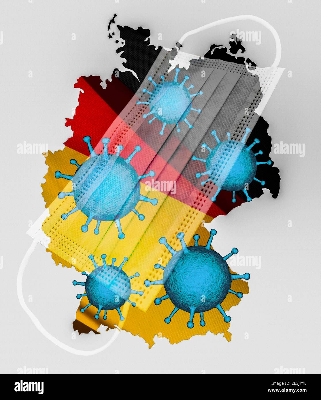 Lockdown. Germany map with light blue medical mask. No Ffp2 mask. Virus ...