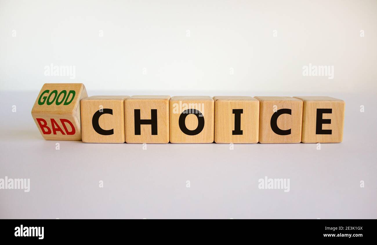 Good or bad choice symbol. Turned a wooden cube and changed words 'bad ...