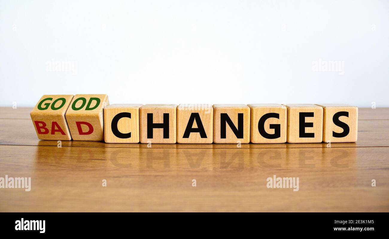 Bad or good changes symbol. Turned wooden cubes and changed words 'bad ...
