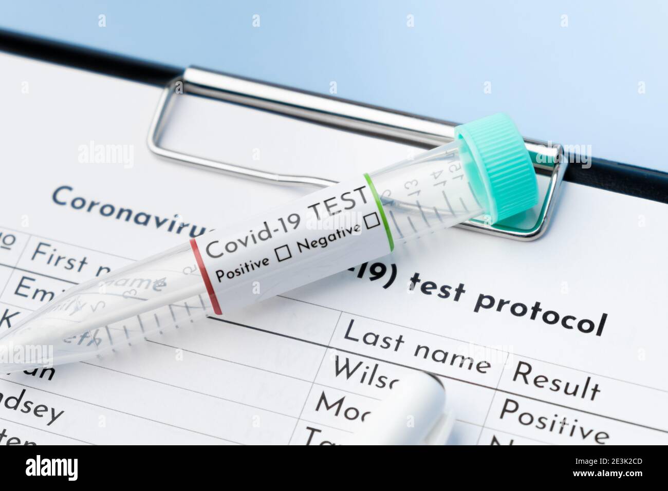 Close up empty form for fulfill covid-19 test tube and medical test ...