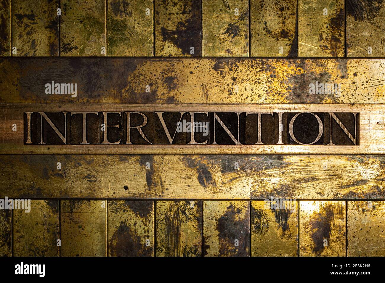 Intervention text formed with real authentic typeset letters on vintage ...
