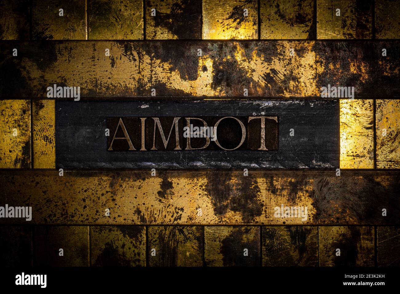 Aimbot text with on vintage textured silver grunge copper and gold ...