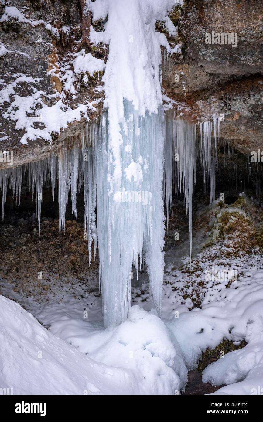 Frozen waterfall between Eichenberg and Moeggers in Vorarlberg, Austria ...