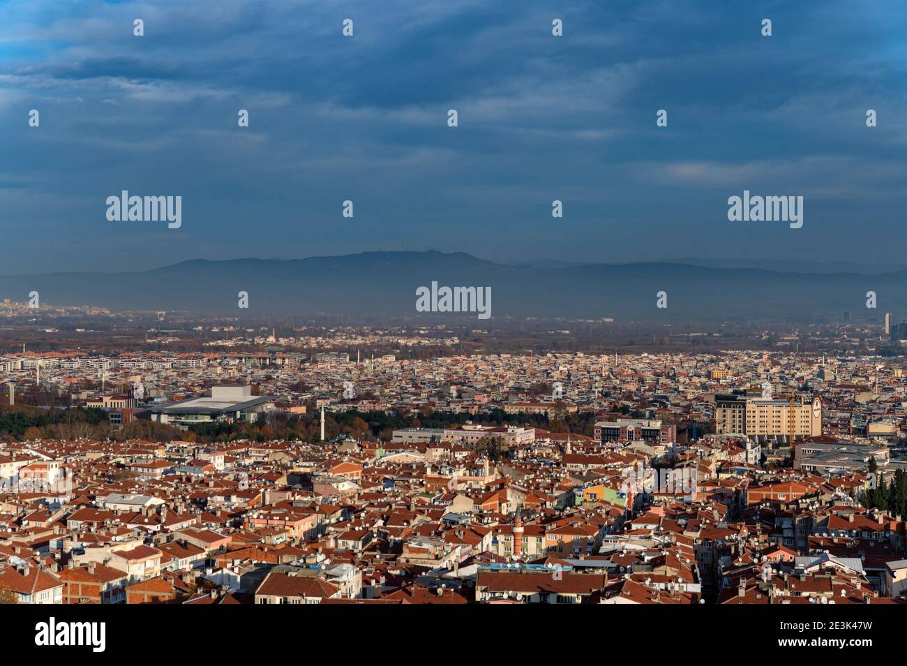BURSA, TURKEY - 10 DECEMBER 2020: Panoramic view with dramatic coulds ...
