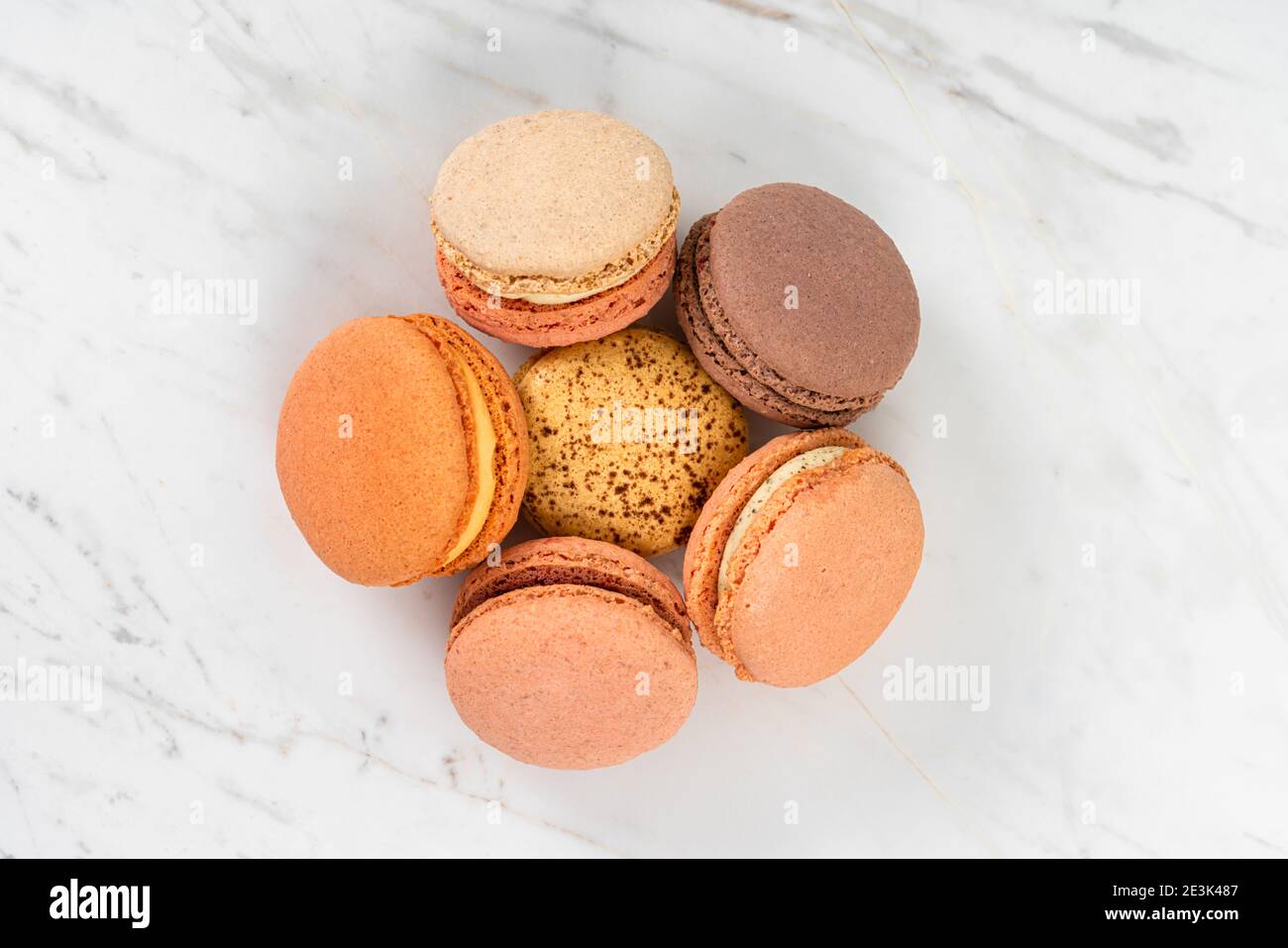 Colorful Fruity Macarons Flat Lay and Top View on White Marble Table ...