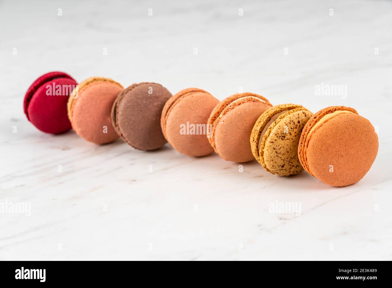 Colorful Fruity Macarons Flat Lay and Top View on White Marble Table ...
