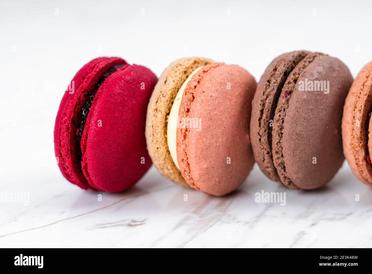 Colorful Fruity Macarons Flat Lay and Top View on White Marble Table ...