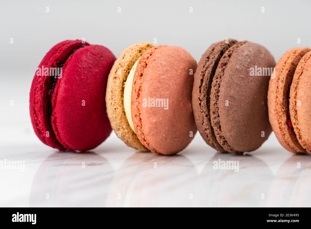 Colorful Fruity Macarons Flat Lay and Top View on White Marble Table ...
