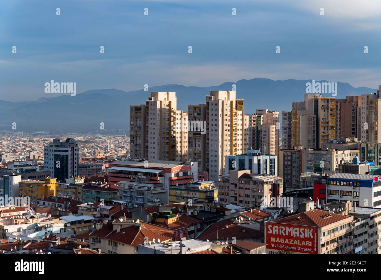 BURSA, TURKEY - 10 DECEMBER 2020: Panoramic view with dramatic coulds ...