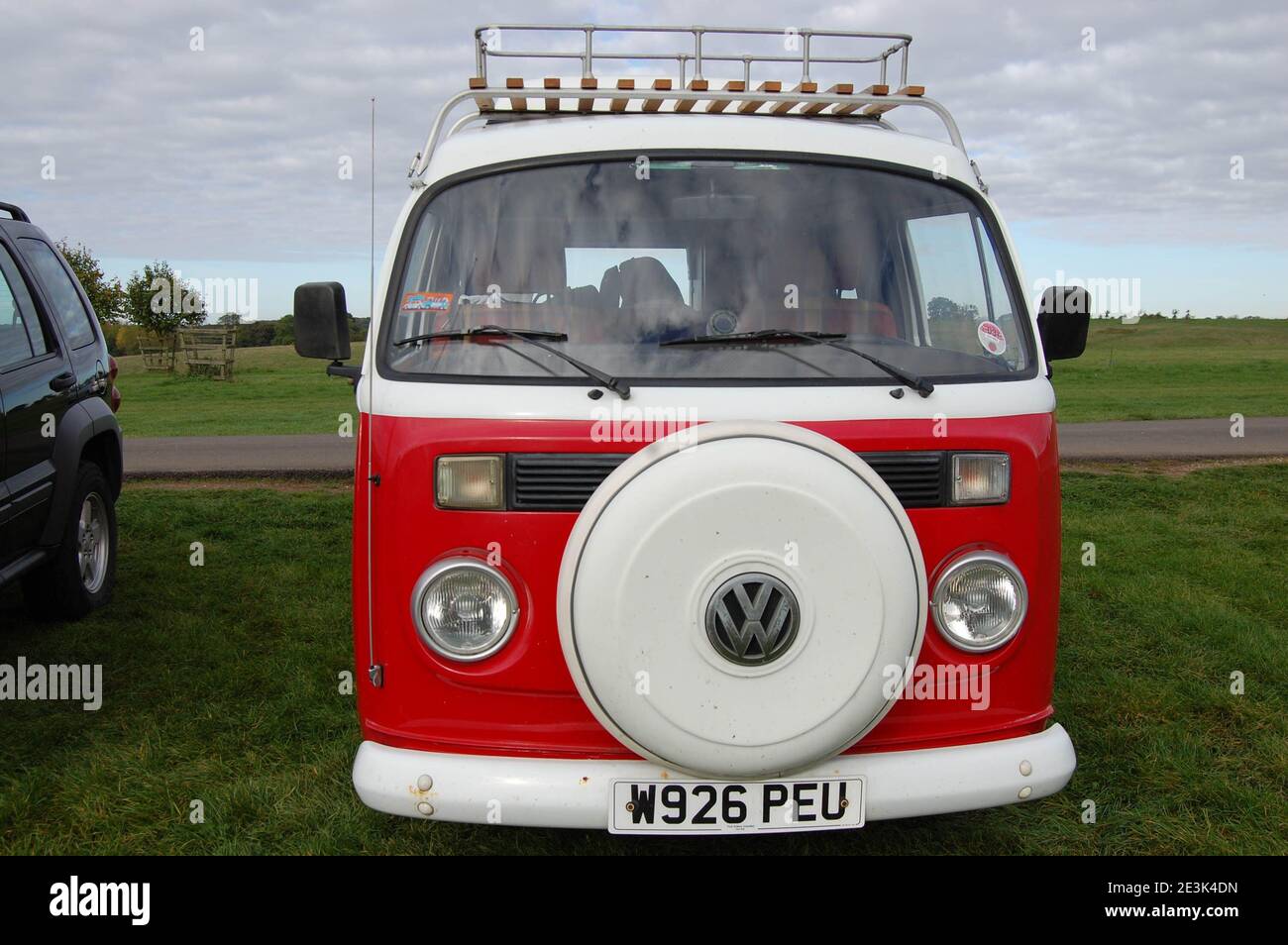 classic VW Camper Van with roof rack red sleeper Stock Photo - Alamy