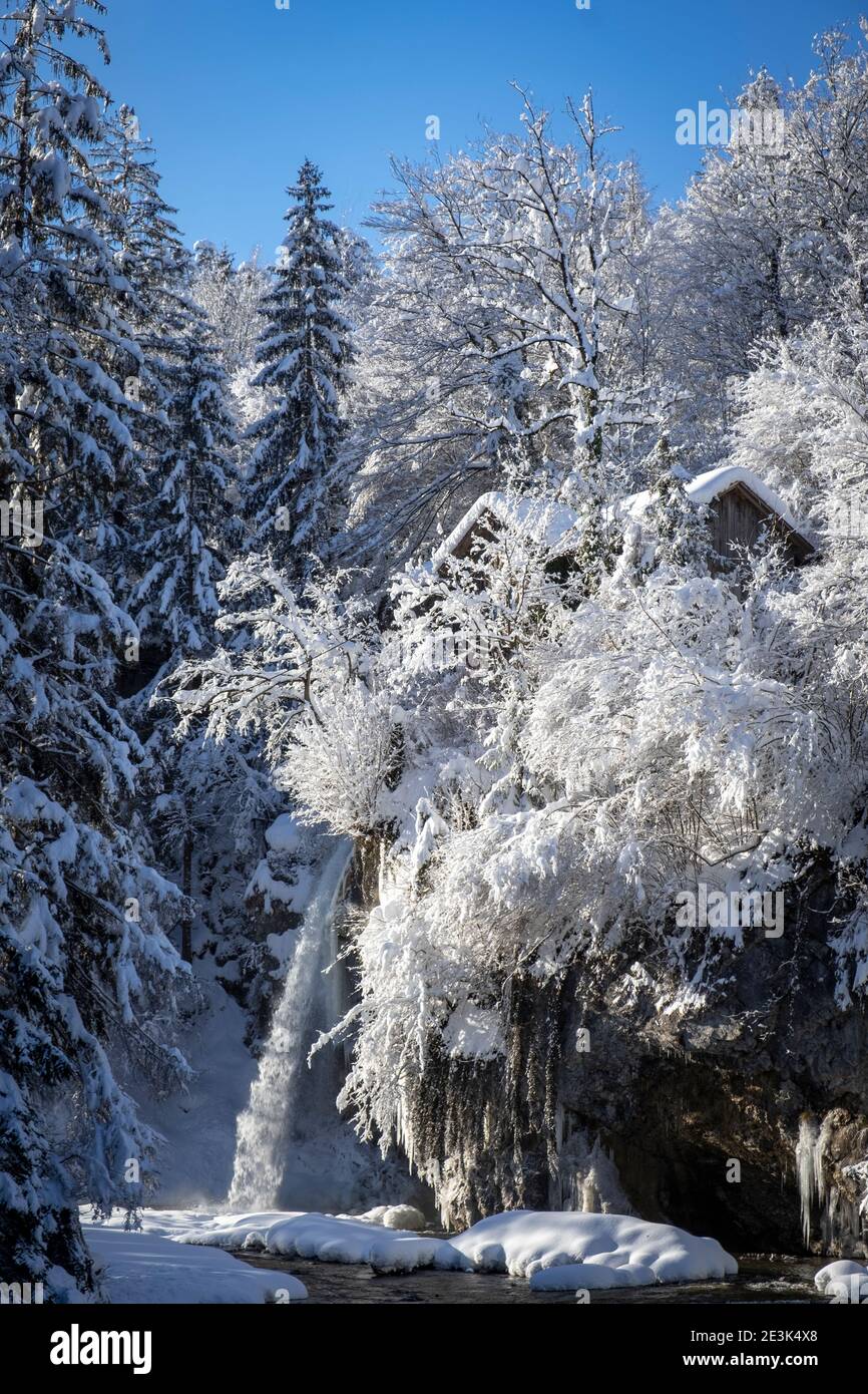Winter wonderland at waterfall Rotes Tor in Rankweil Stock Photo - Alamy