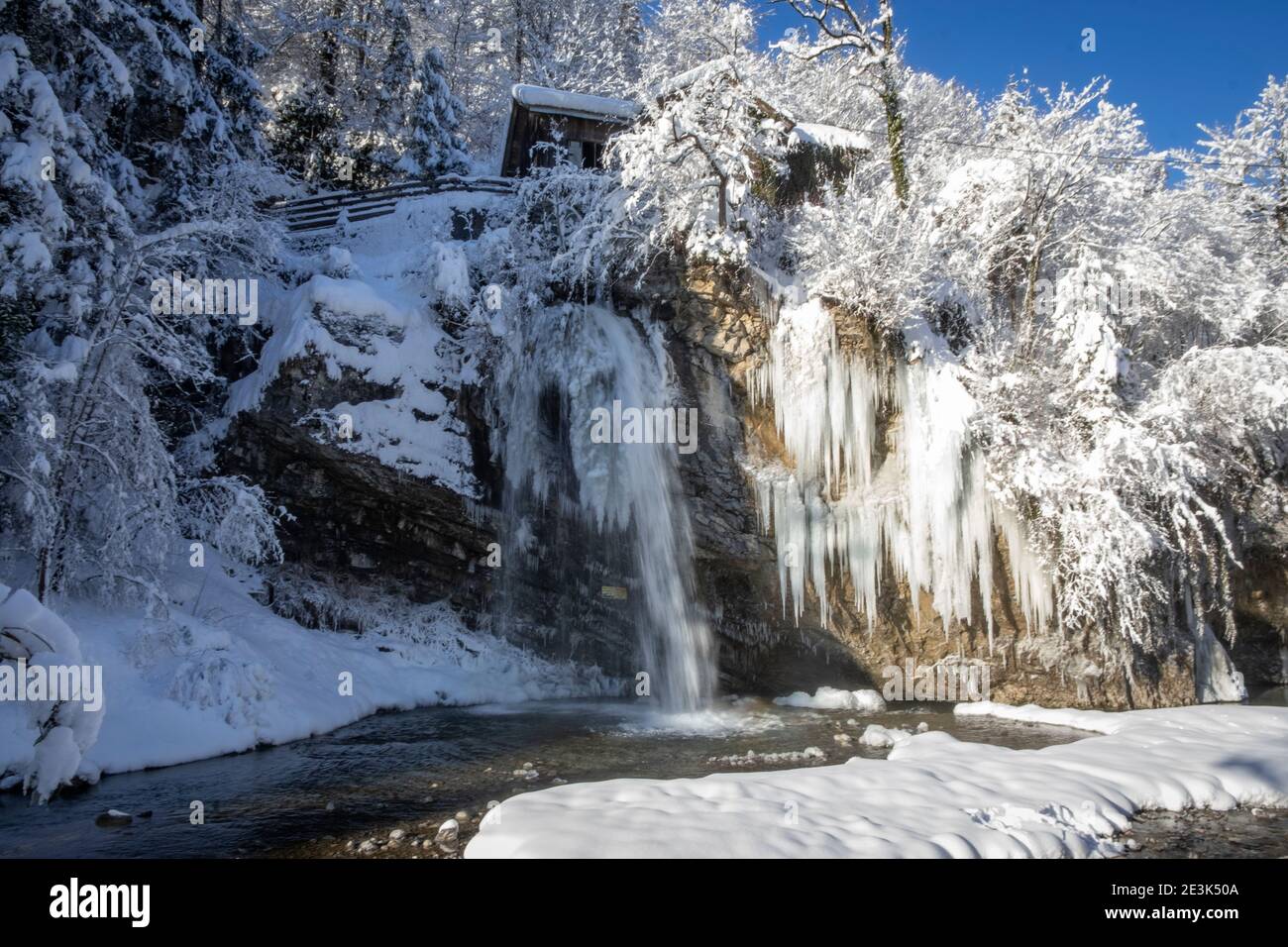 Winter wonderland at waterfall Rotes Tor in Rankweil Stock Photo - Alamy