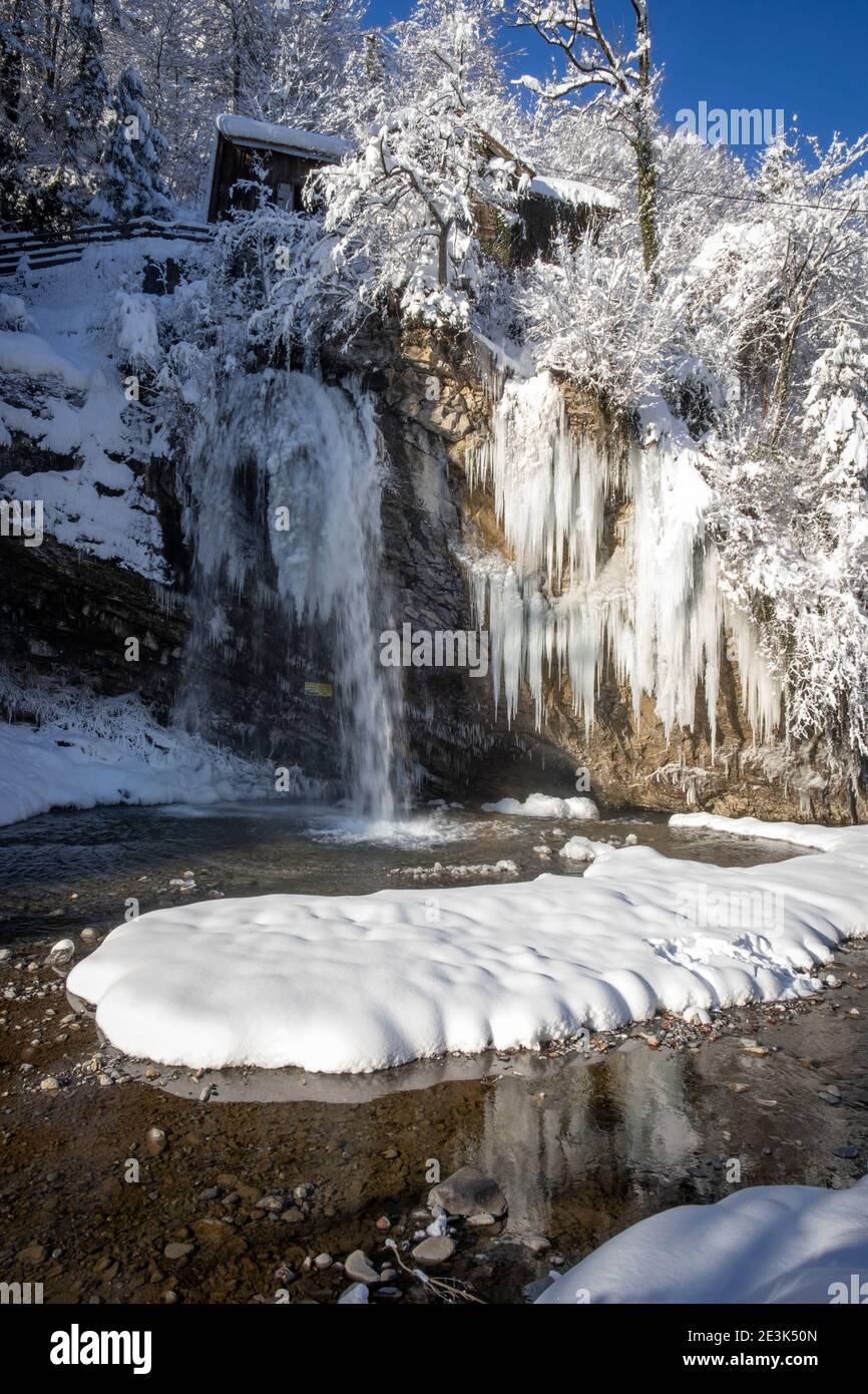Winter wonderland at waterfall Rotes Tor in Rankweil Stock Photo - Alamy