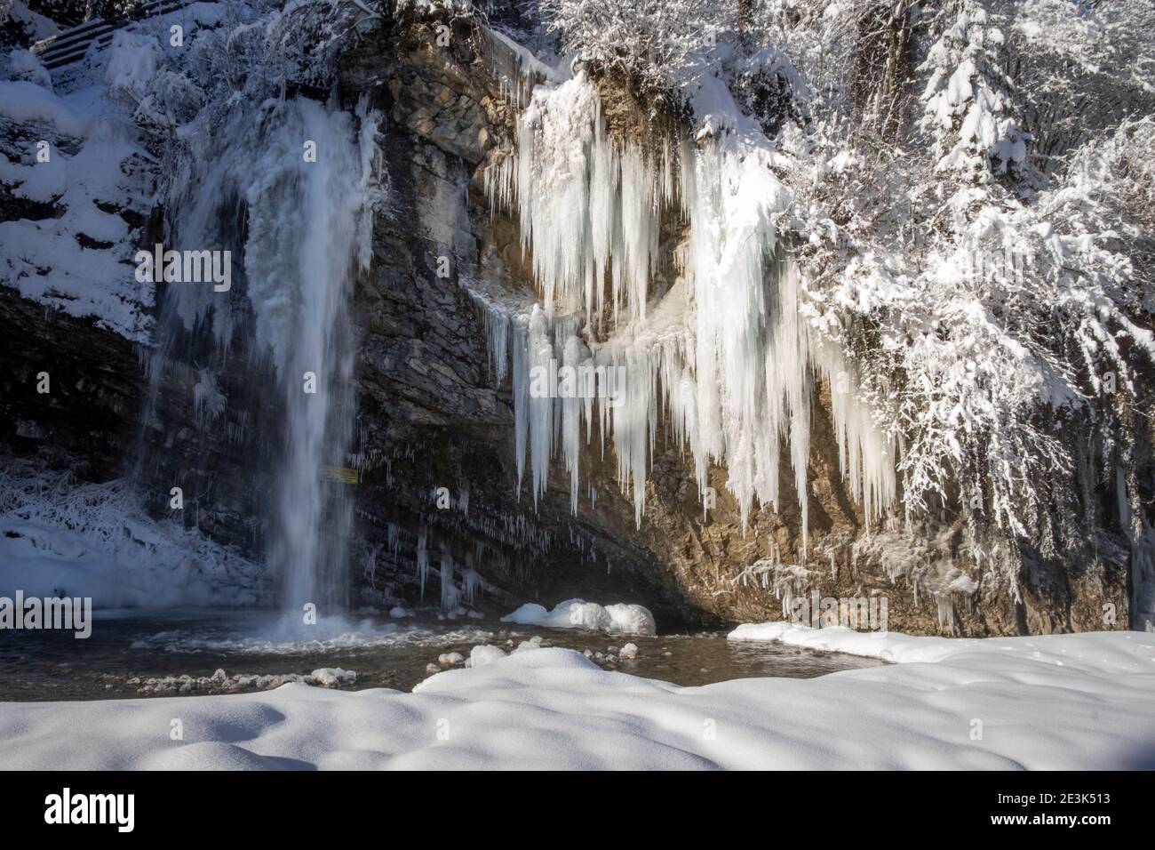 Winter wonderland at waterfall Rotes Tor in Rankweil Stock Photo - Alamy