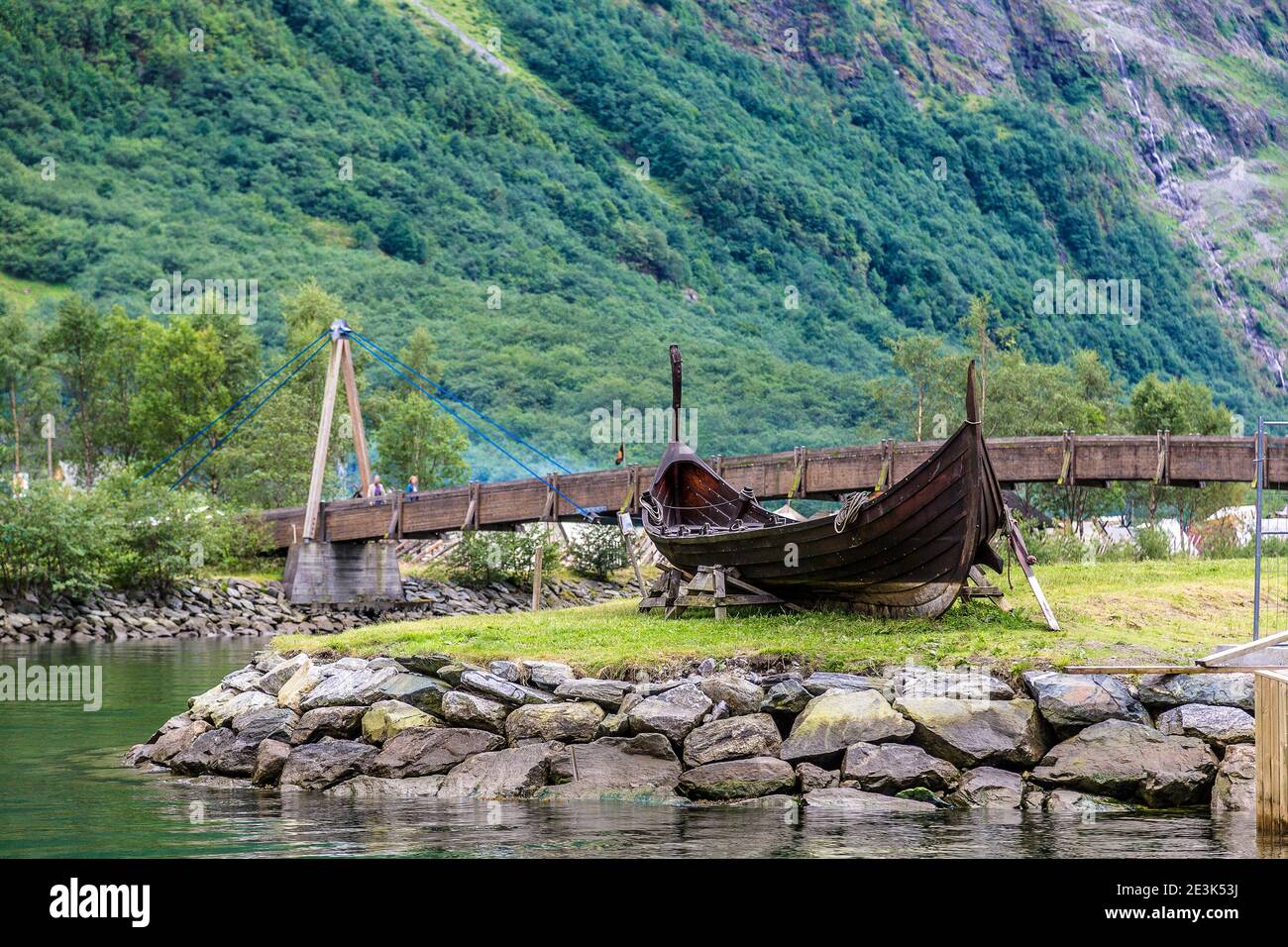 Scenic summer panorama of the Old Town pier architecture of Bryggen in ...