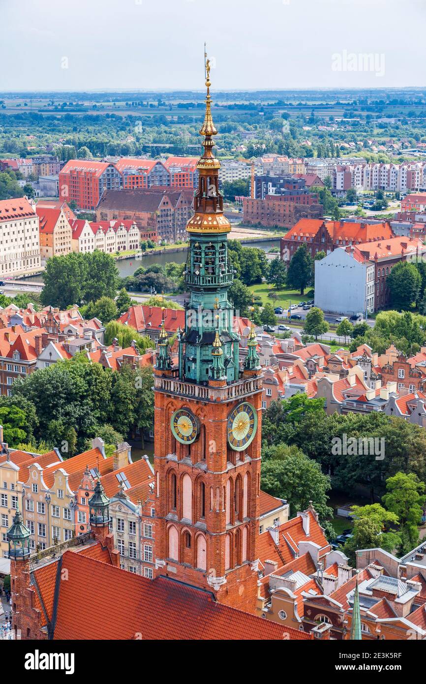 Old Town in Gdansk, aerial view from cathedral tower, Poland Stock ...