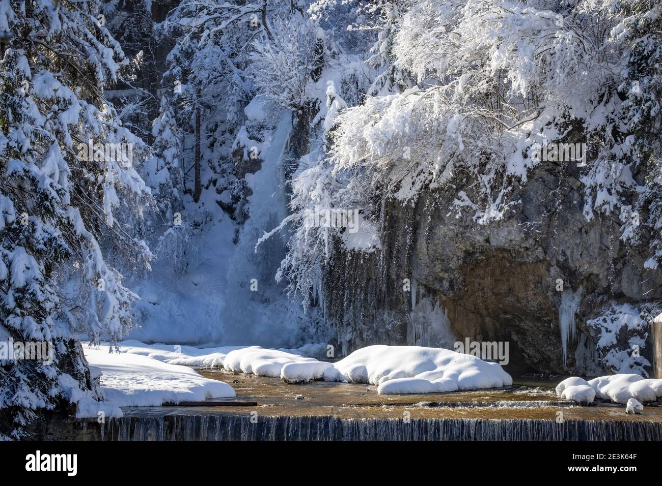 Winter wonderland at waterfall Rotes Tor in Rankweil Stock Photo - Alamy