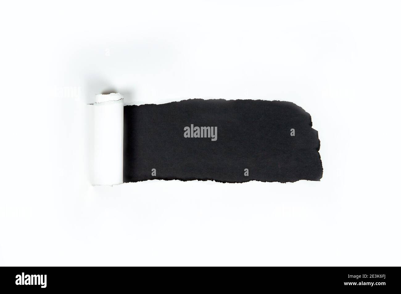 White abstract blank ripped torn paper poster with black background ...