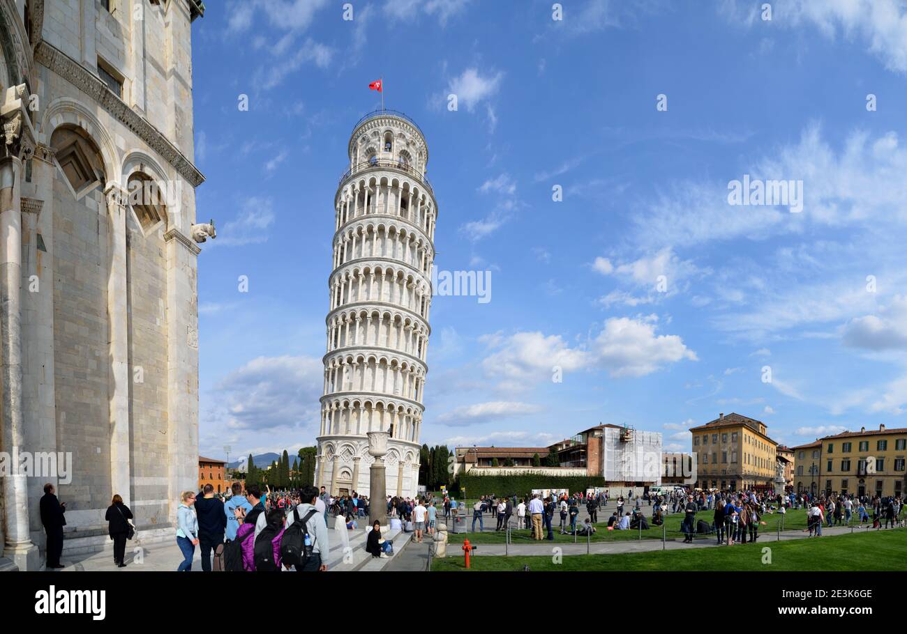 Leaning Tower of Pisa with beautiful sky Panoramic view Stock Photo - Alamy
