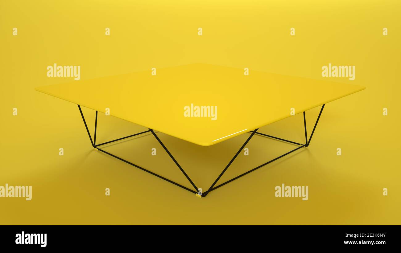 Wooden table isolated on yellow background. 3d rendering Stock Photo ...