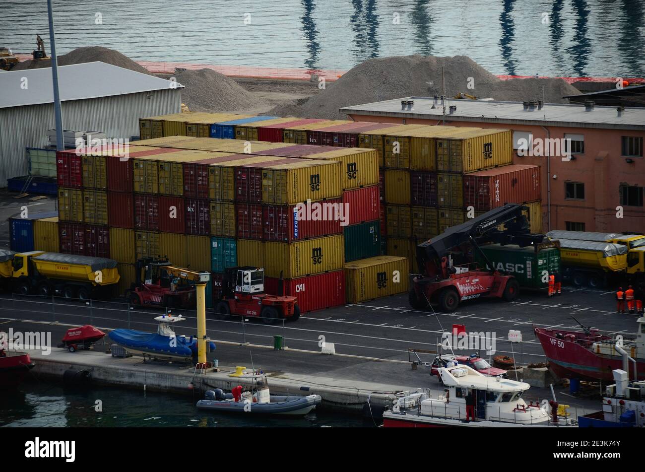 many containers with various vessels at port by the sea Stock Photo - Alamy