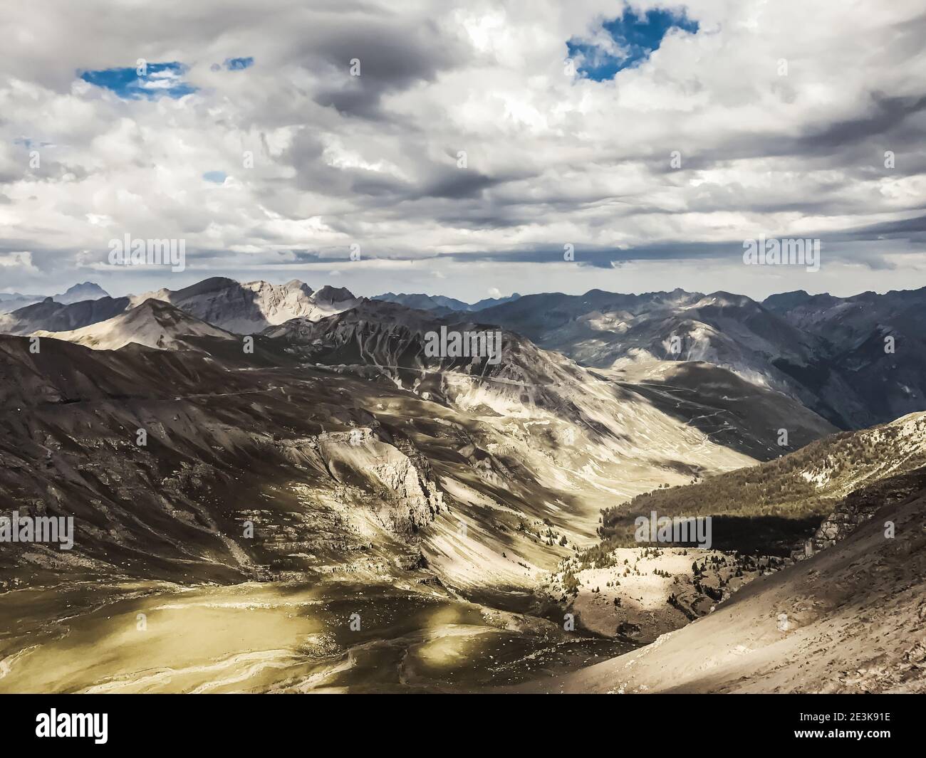 Mountain landscape, mountain hills and ridges under cloudy sky Stock ...