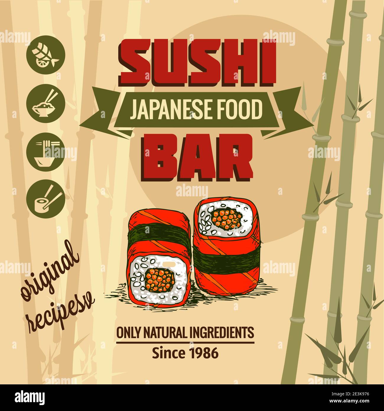 Vintage Sushi Bar Poster. Vector illustration Stock Vector Image & Art ...