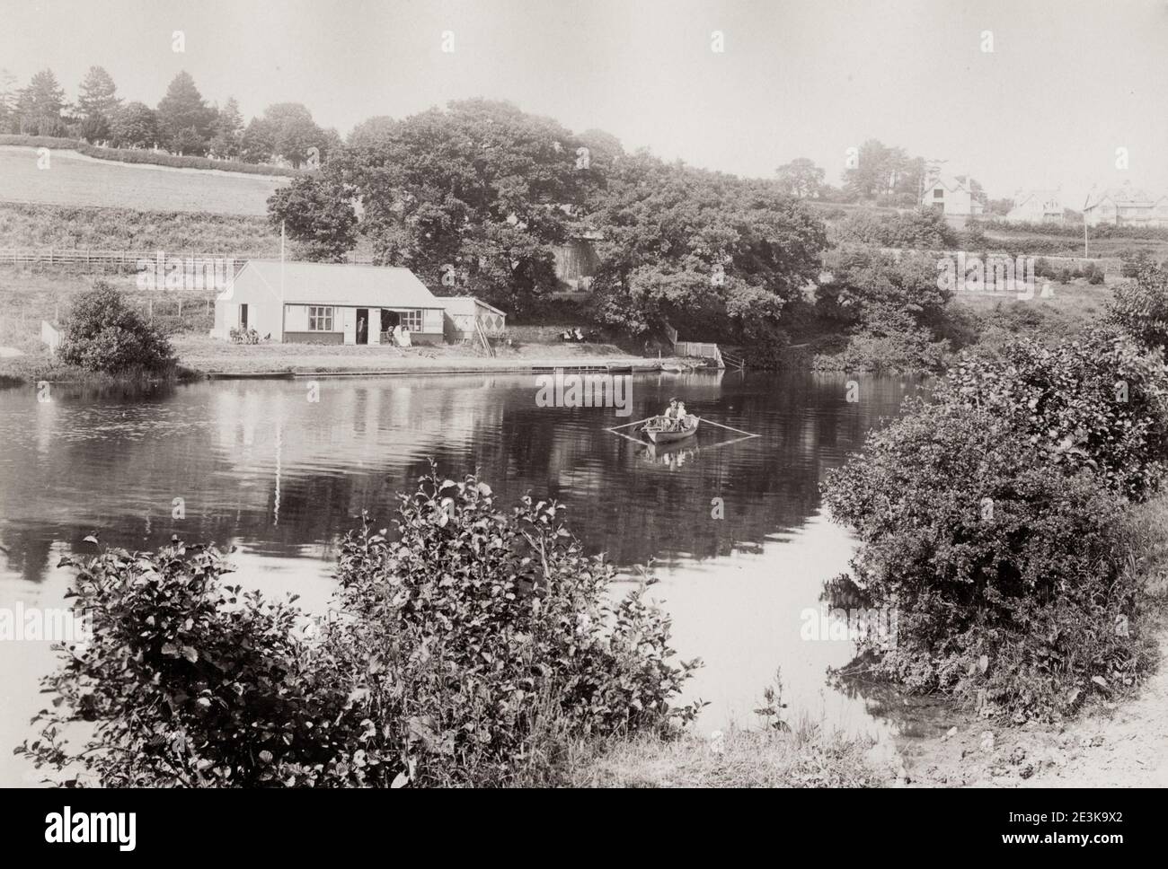 19th century vintage photograph: Brecon, boathouse on the River Usk ...