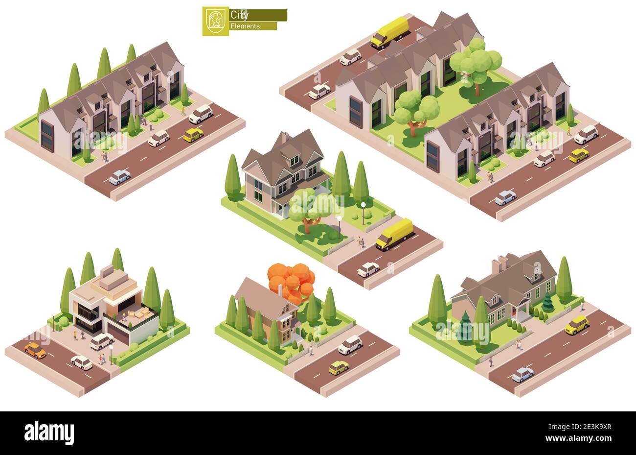 Vector isometric buildings, suburban houses Stock Vector Image & Art ...