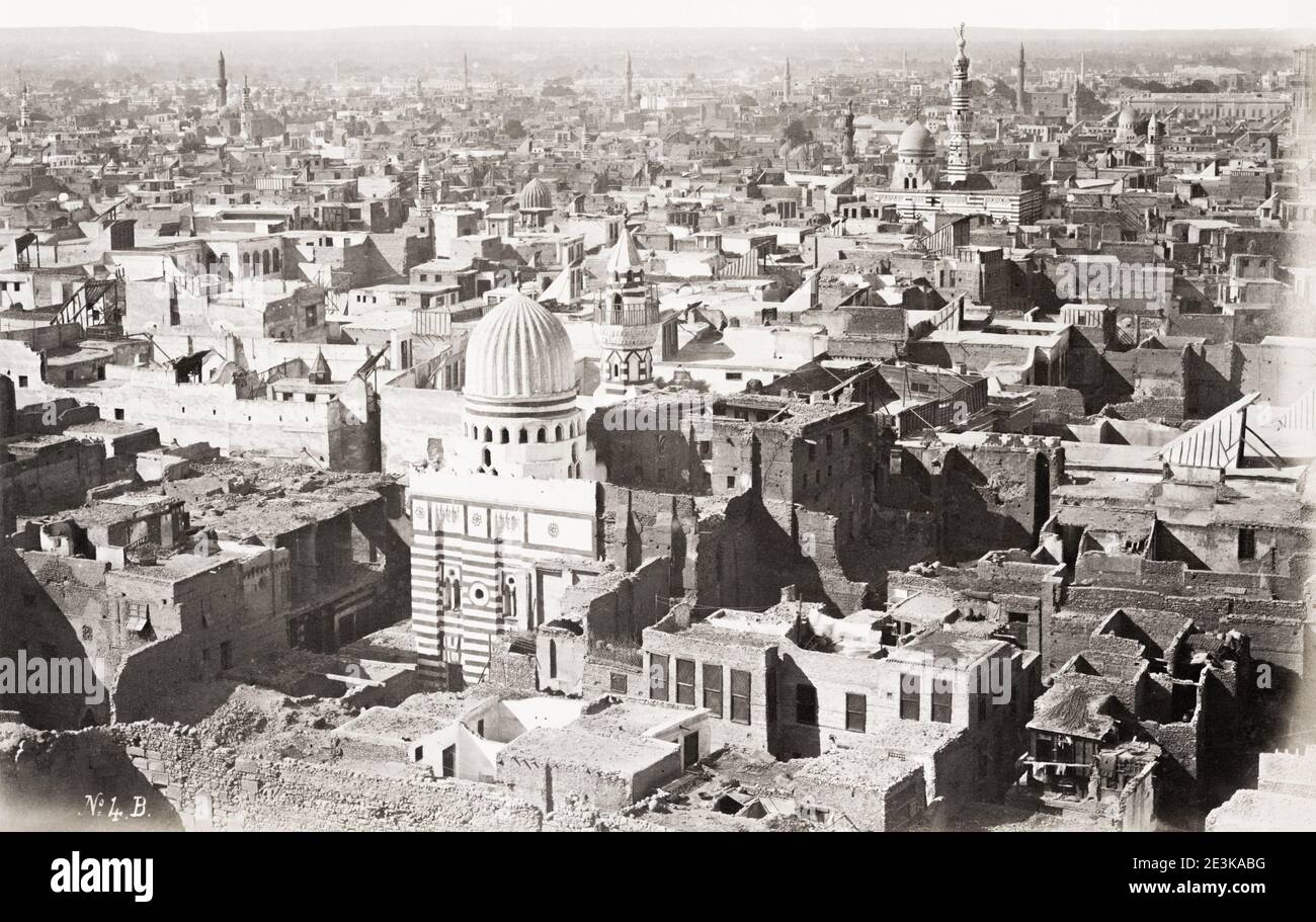 Vintage 19th century photograph: view of the city of Cairo from the ...