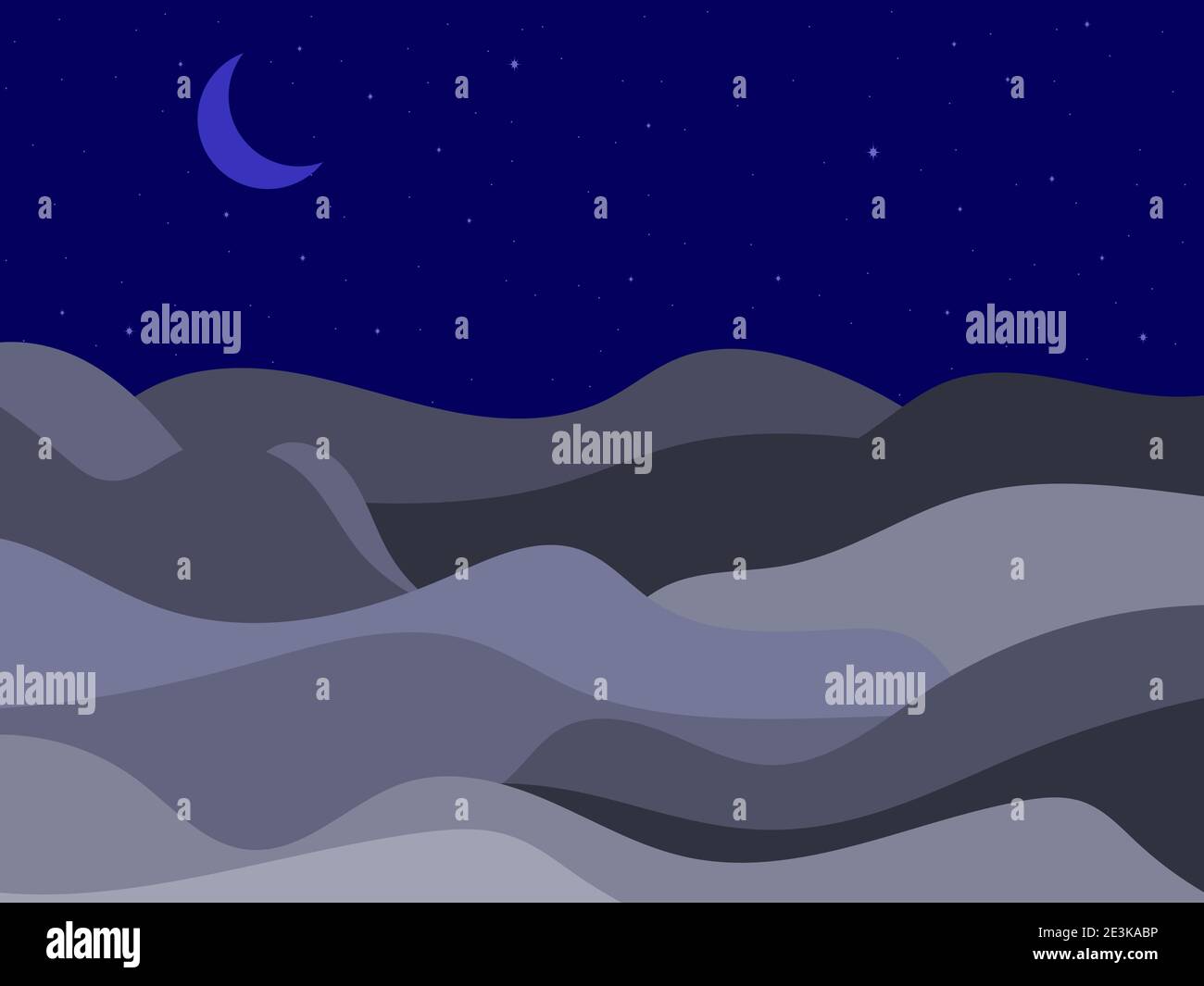 Night landscape in a minimalistic style. Crescent moon in the starry ...