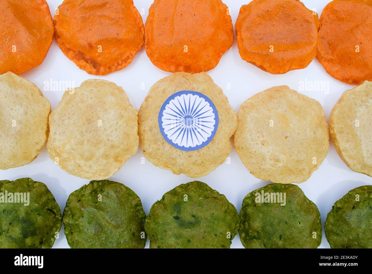 India tricolor / tricolour food breakfast of spinach puri, carrot puri ...