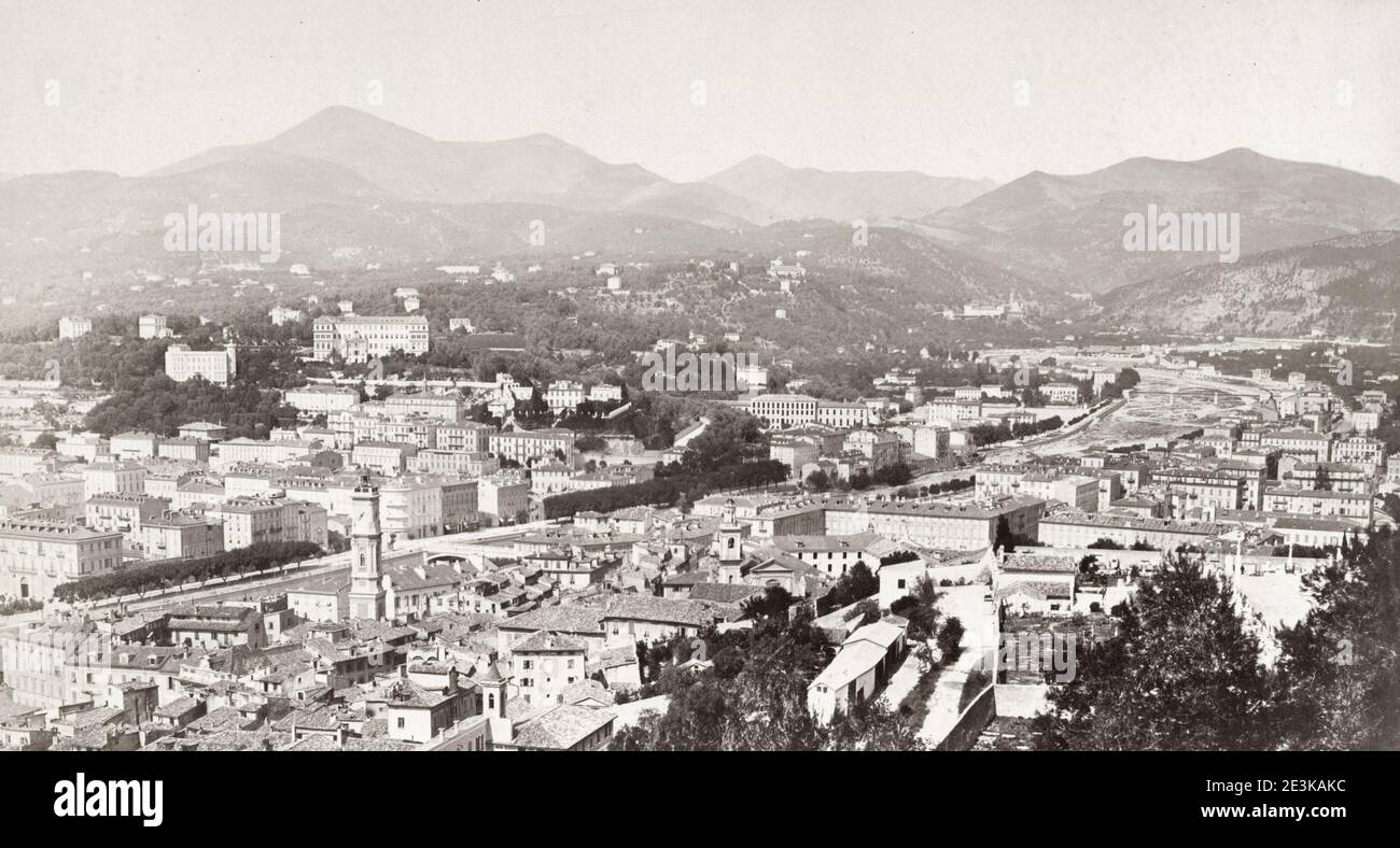 Vintage 19th century photograph: view of Nice, France, looking inland ...