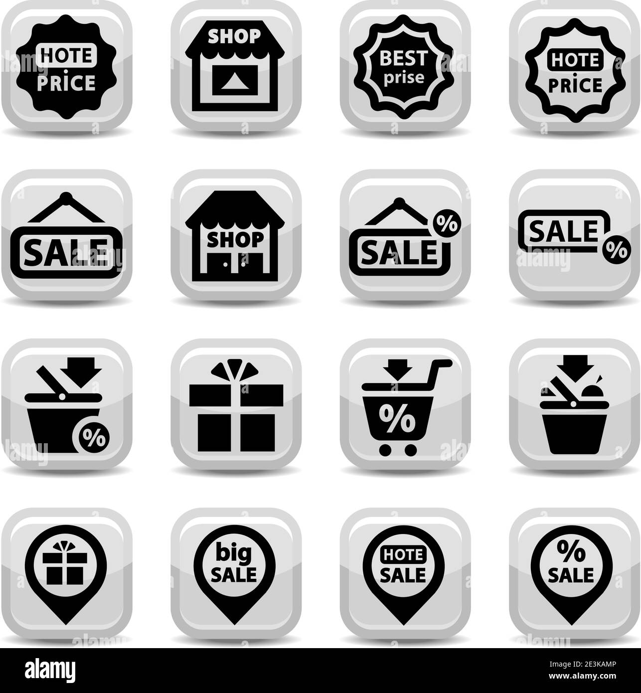 Black shopping basket icons collection Black and White Stock Photos ...