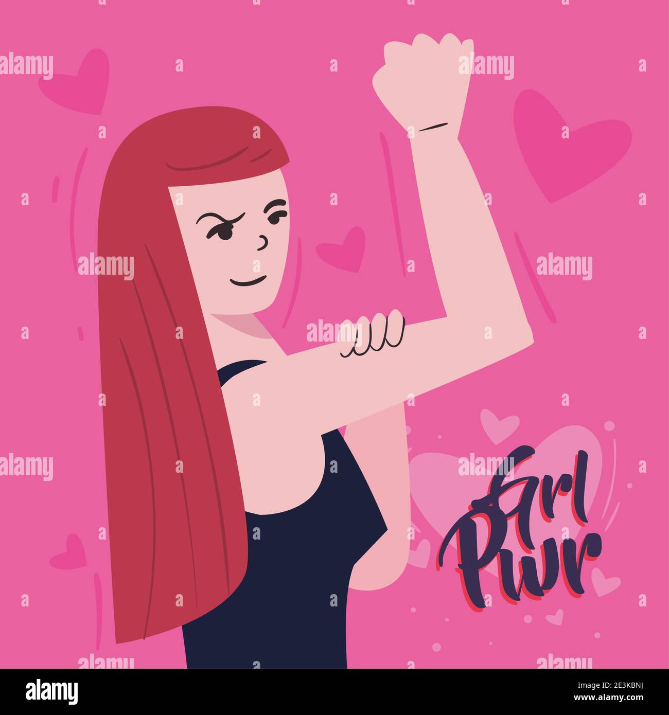 Girl power strong woman cartoon on hearts background design of ...