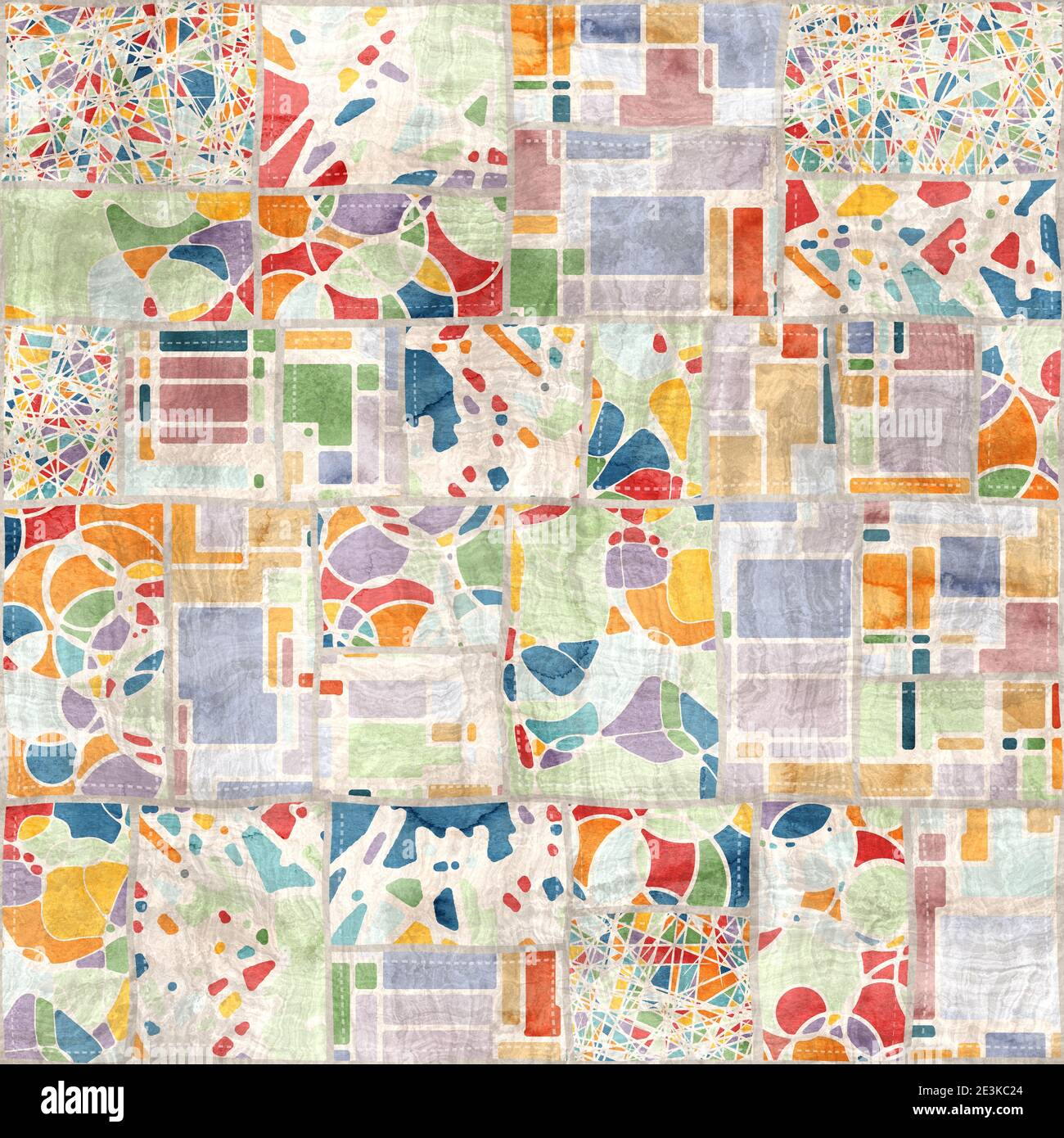 Seamless patchwork collage mix quilt pattern print Stock Photo - Alamy