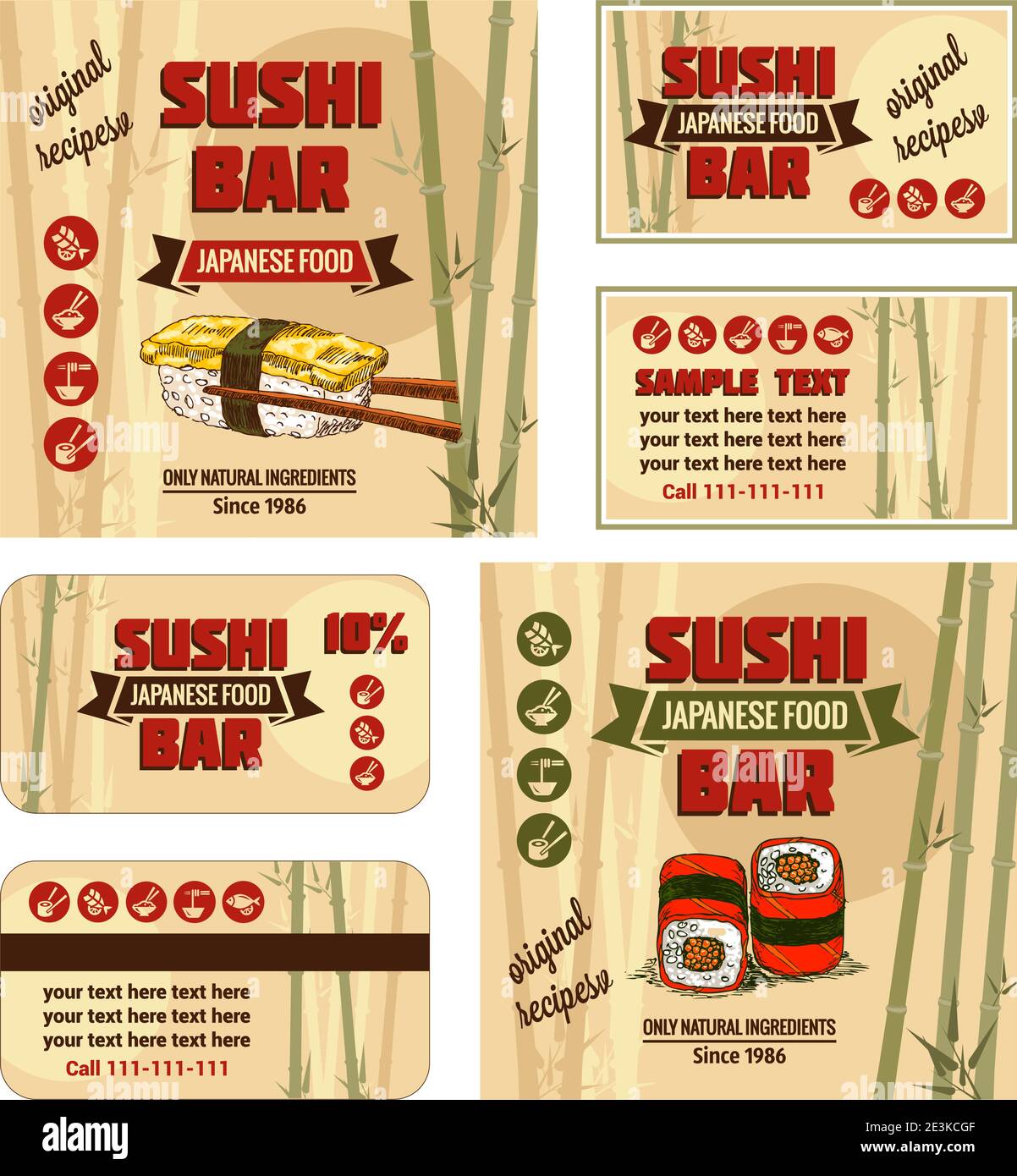 Vintage Sushi Bar Corporate Identity. Vector illustration Stock Vector ...